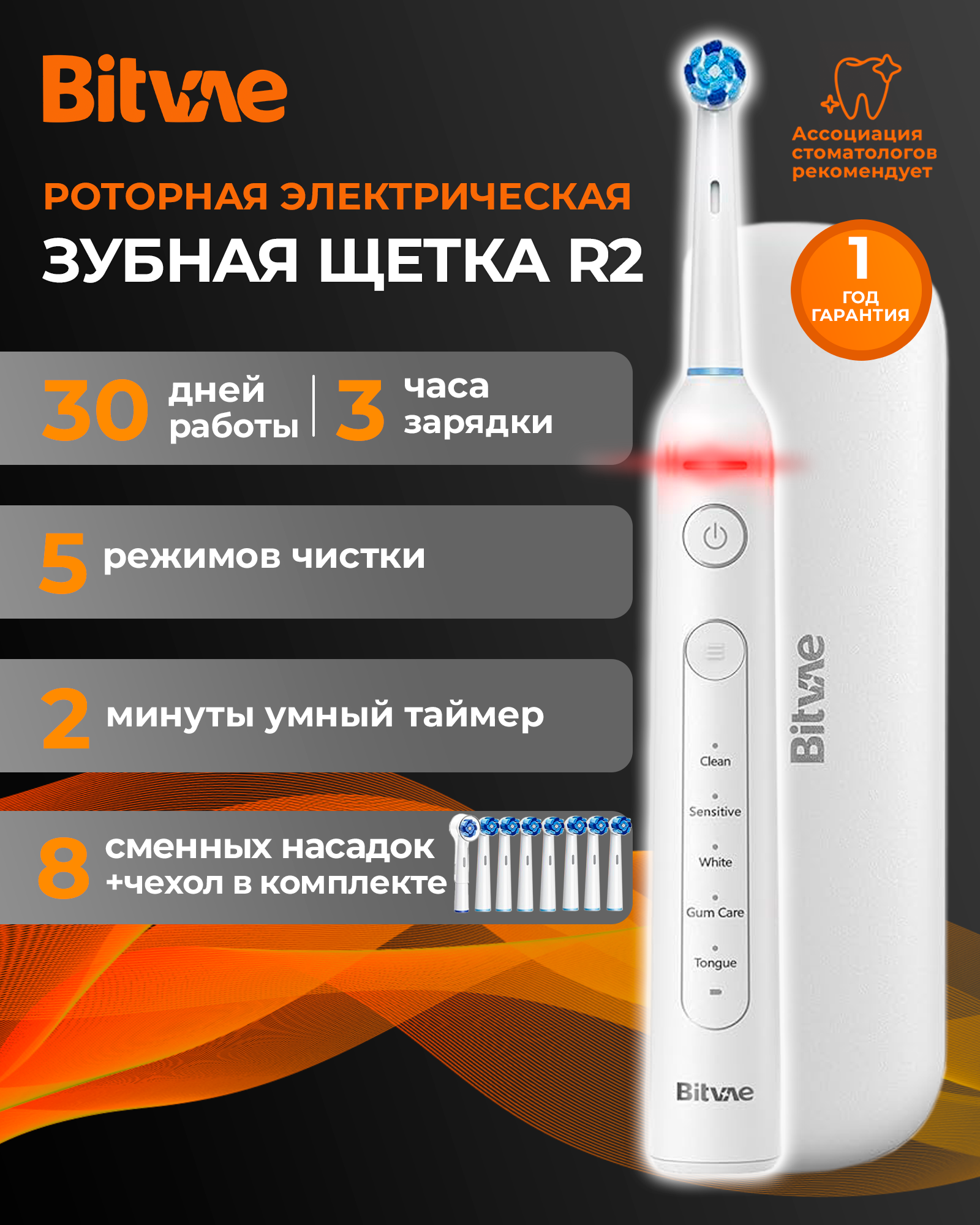 Электрическая зубная щетка Bitvae R2 (белая) - купить в Астане и Алматы ...